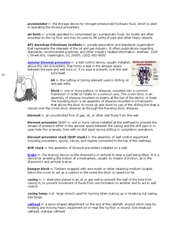 Oil & Gas Drilling Equipment Glossary | PDF | Drilling Rig | Blowout ...