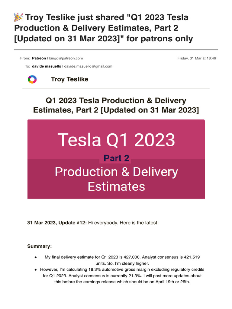 Troy Teslike Just Shared - Q1 2023 Tesla Production & Delivery ...