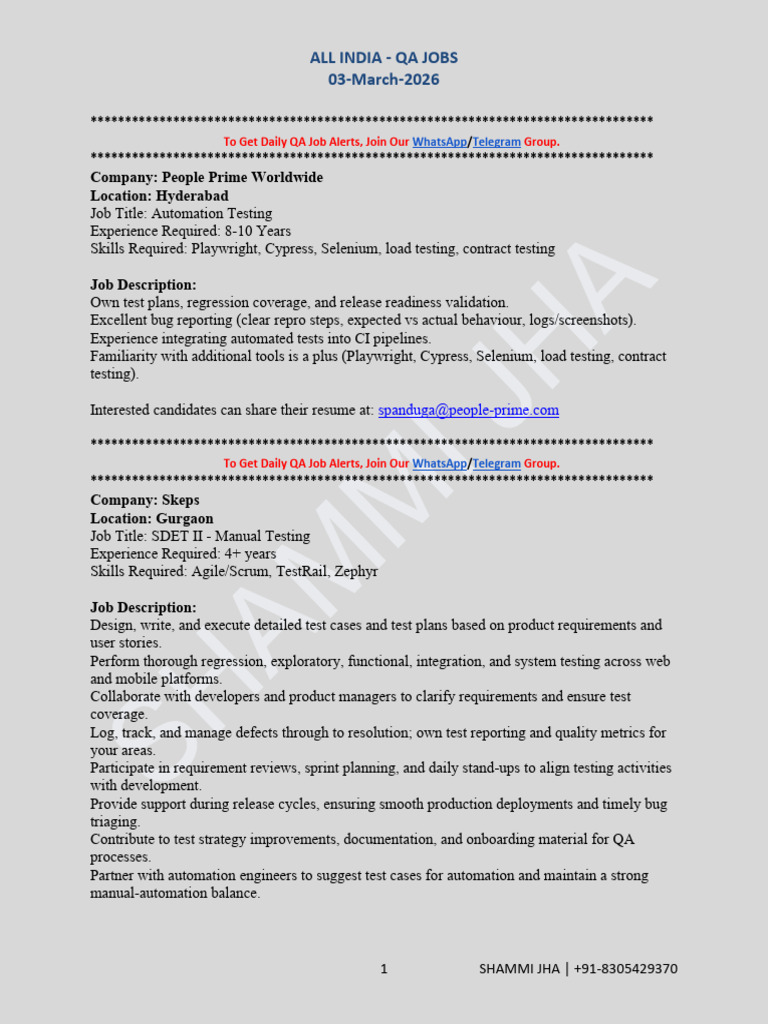 All India Qa Jobs_03 March 2026 | PDF | Software Testing | Selenium ...