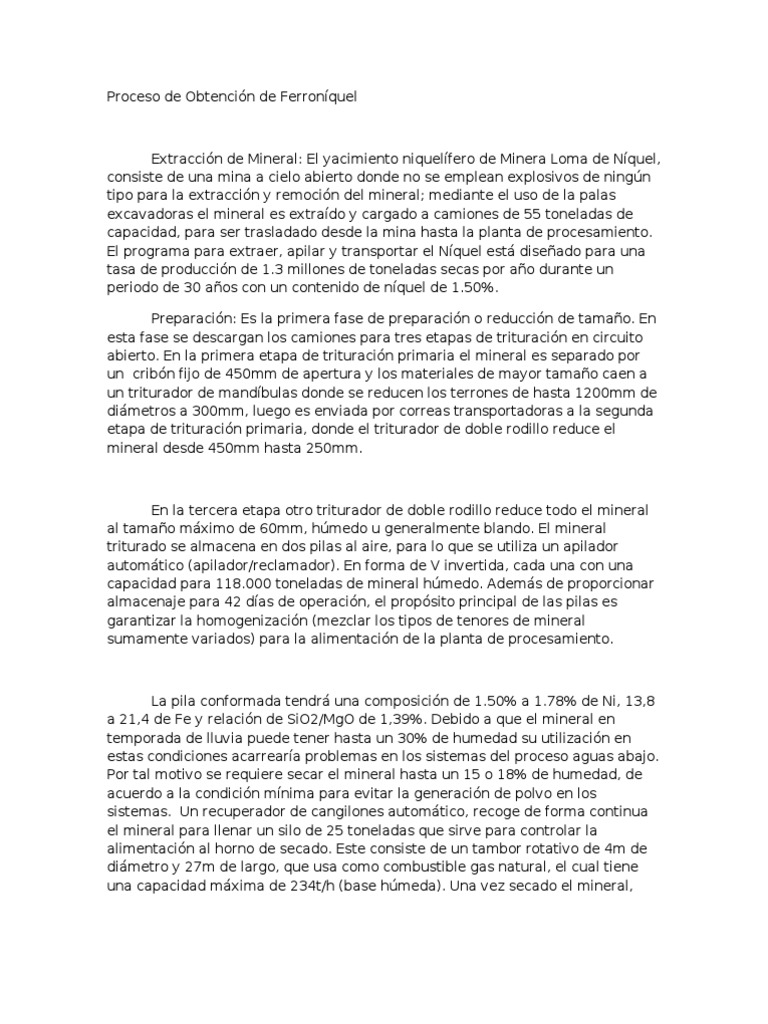 Proceso de Obtención de Ferroníquel | PDF | Hierro | Aluminio