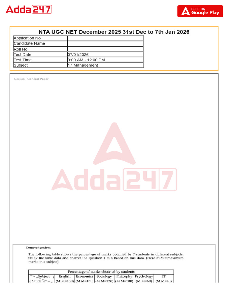 UGC NET 2025 Paper 2 Management Held On 7th Jan 2026 Shift 1 | PDF ...