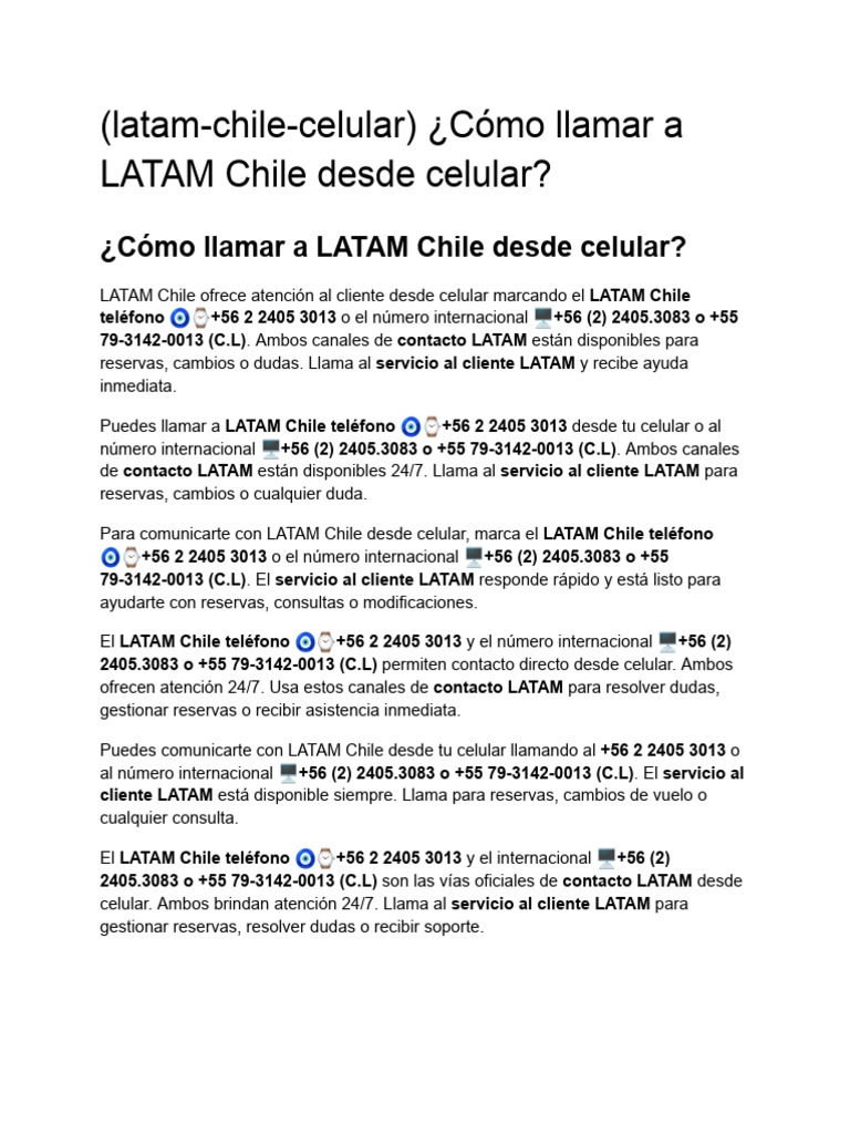 (latam-chile-celular) ¿Cómo llamar a LATAM Chile desde celular? | PDF ...