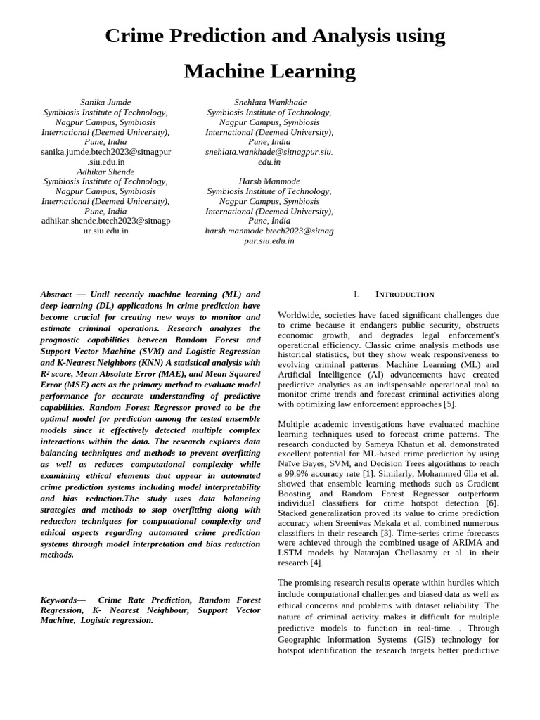 Crime Prediction and Analysis using Machine Learning Research Paper (1 ...