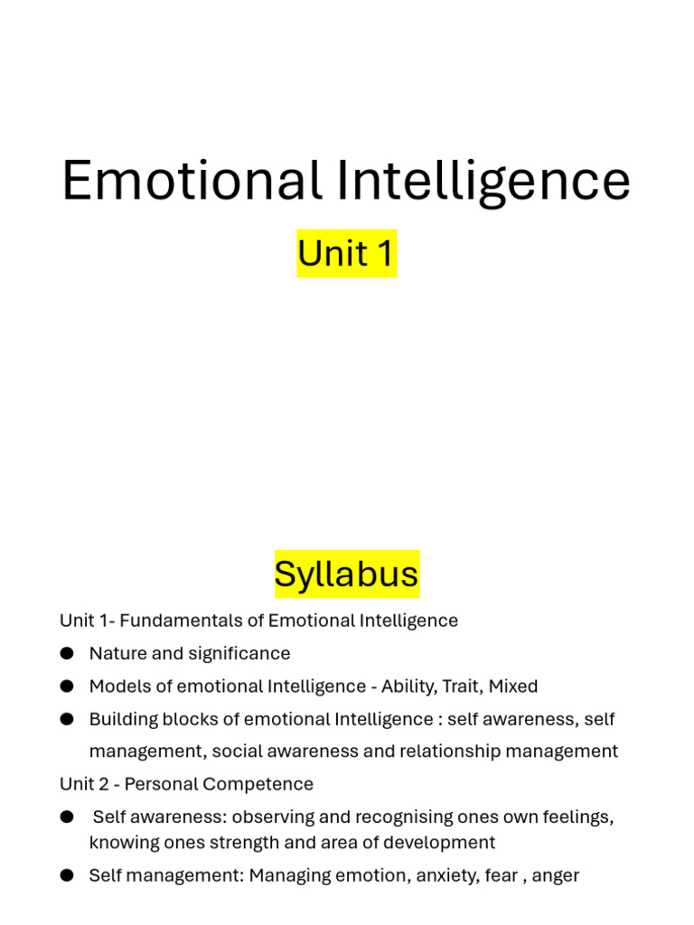 Emotional Intelligence Unit I | PDF | Emotional Intelligence | Emotions