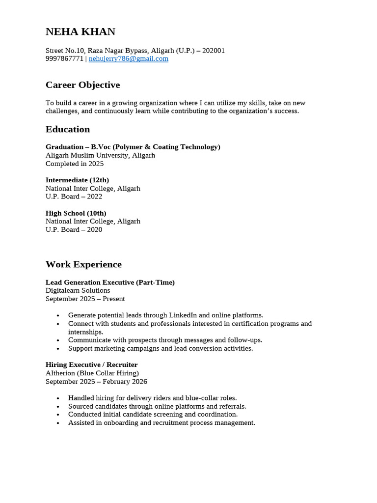 NEHA KHAN C.V | PDF