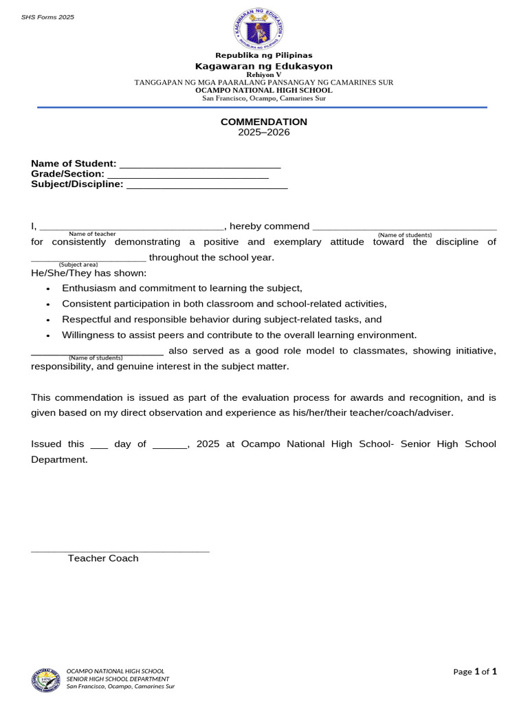 Commendation Letter | PDF