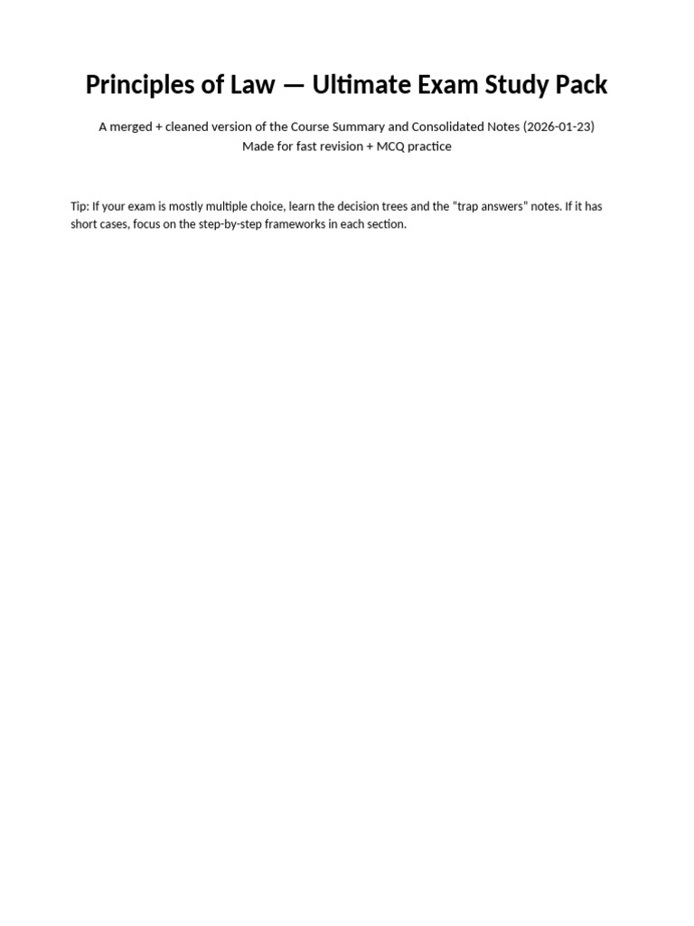 Principles of Law Ultimate Study Pack v2 | PDF | Bankruptcy | Breach Of ...