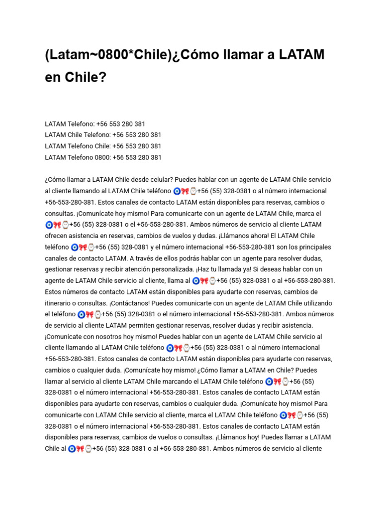 (Latam 0800 Chile) ¿Cómo Llamar A LATAM en Chile? | PDF | Servicio al ...