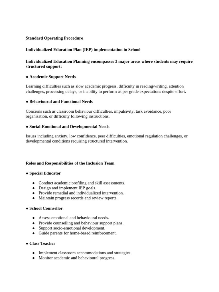 Standard Operating Procedure - IEP | PDF | Individualized Education ...