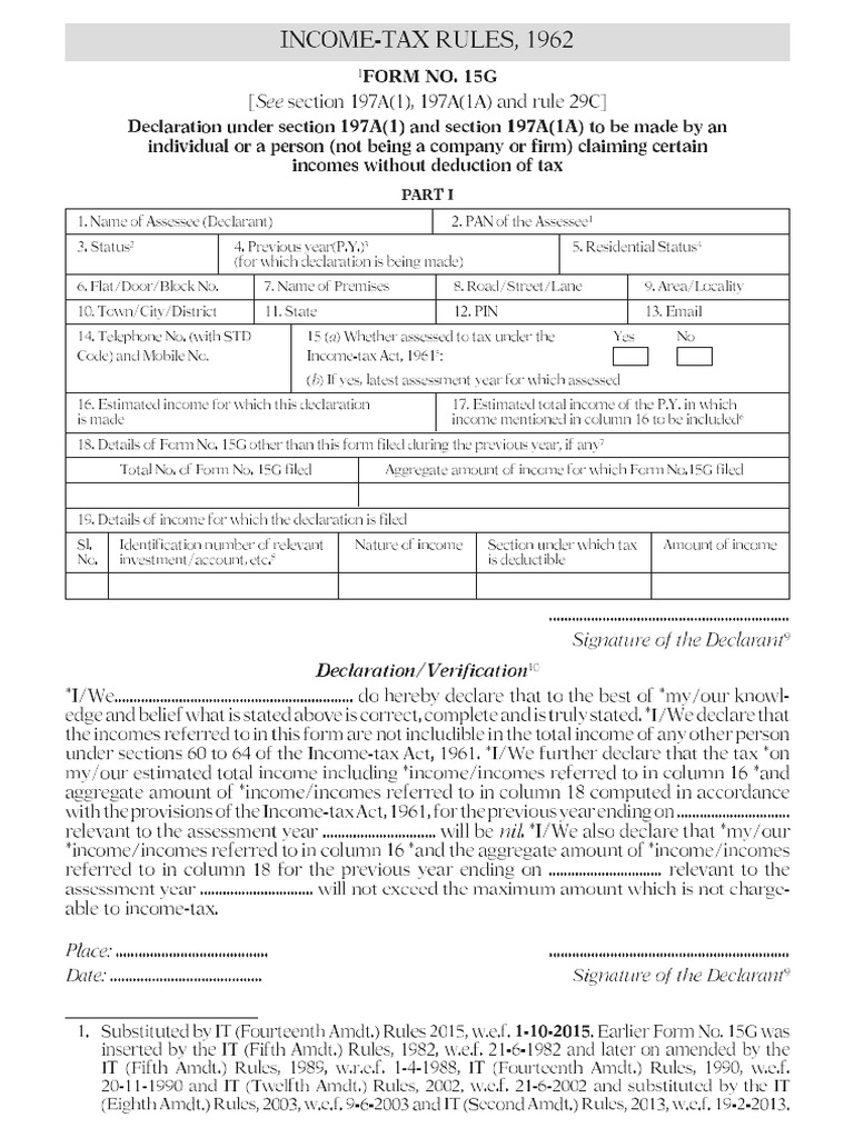 15G Form for PF Withdrawal | PDF