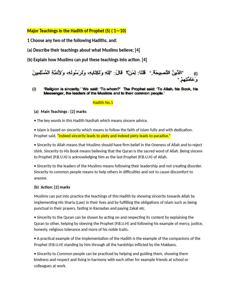 Ahadith 1__10 | PDF | Jihad | Hadith