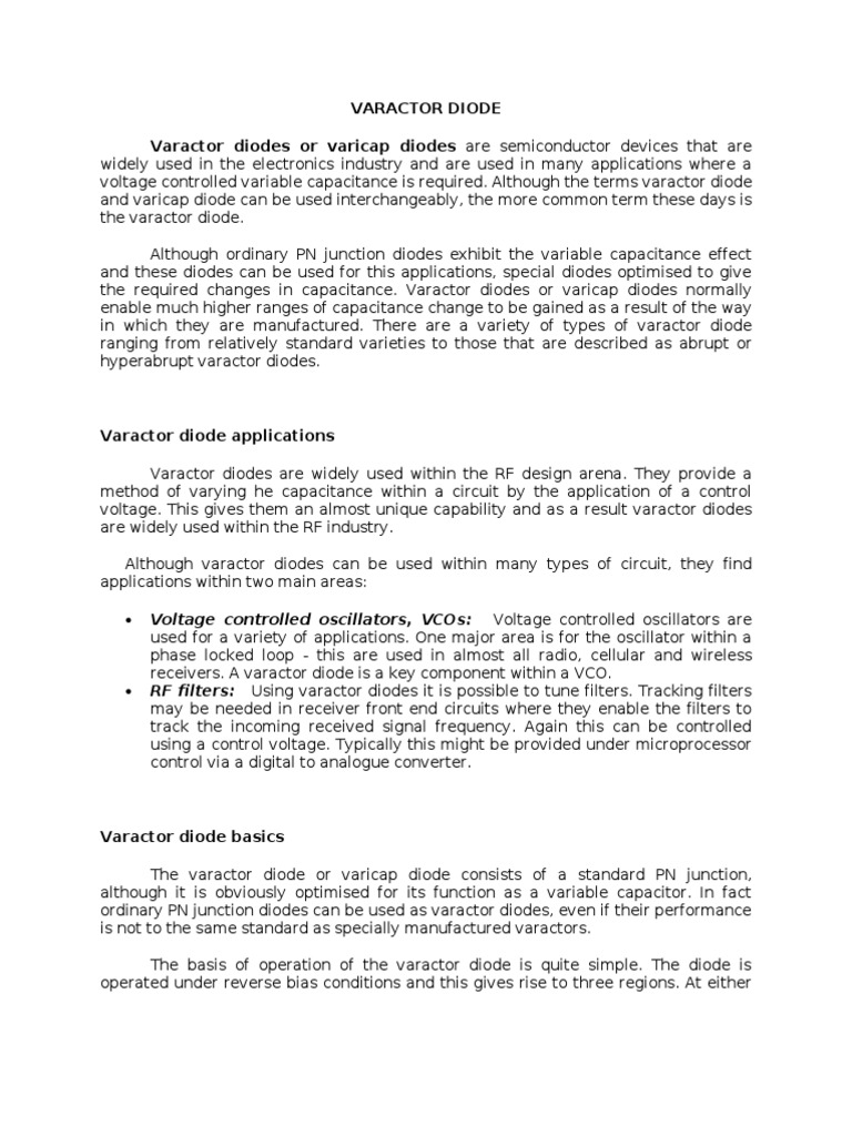 Varactor Diode | PDF | Capacitor | Diode