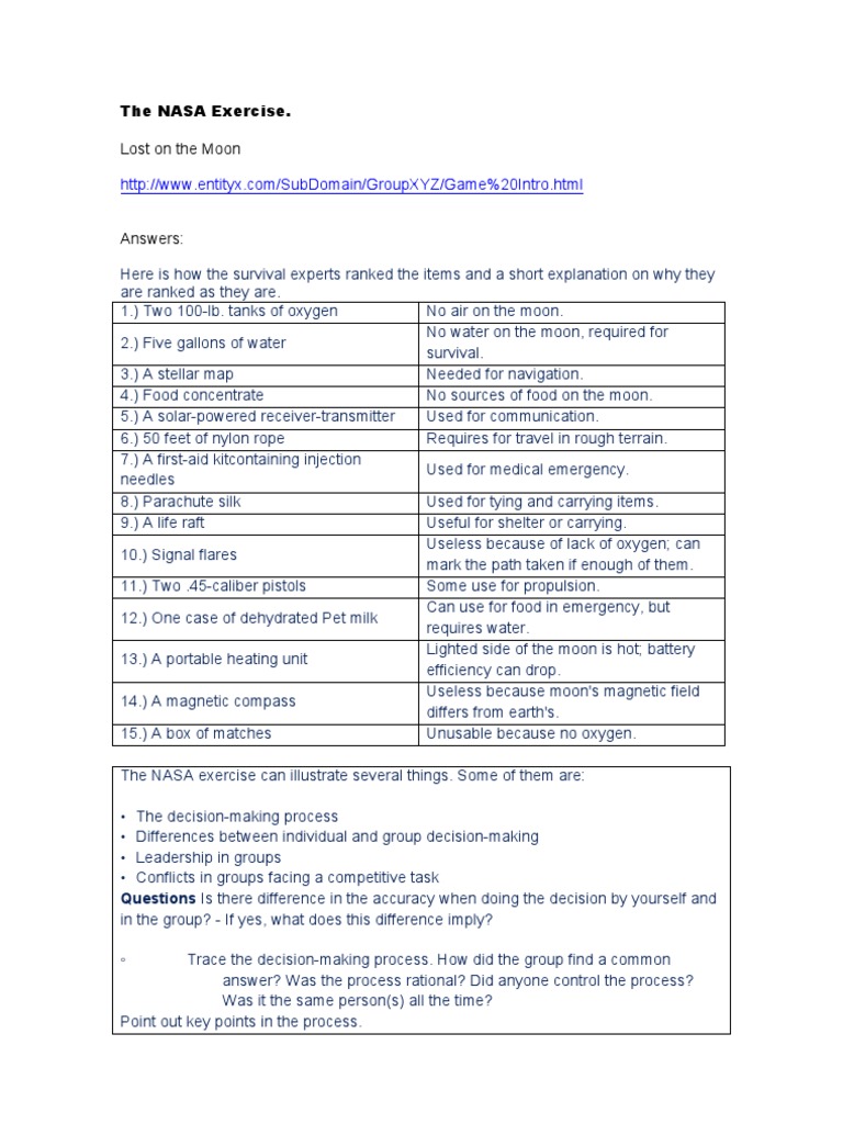 Moon Survival Exercise Guide | PDF