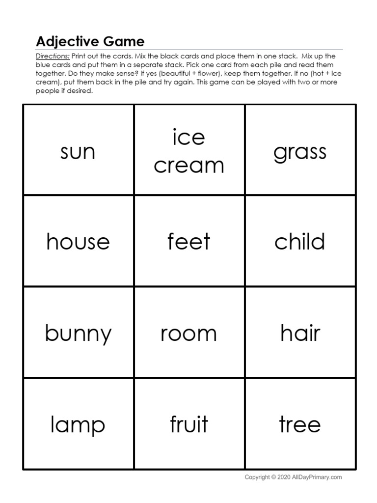 Adjective Game | PDF