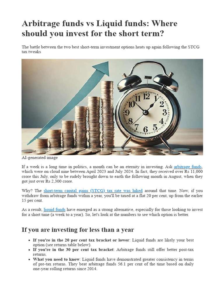 Equitymaster 20240917 Arbitrage Vs Liquid | PDF | Arbitrage | Financial ...