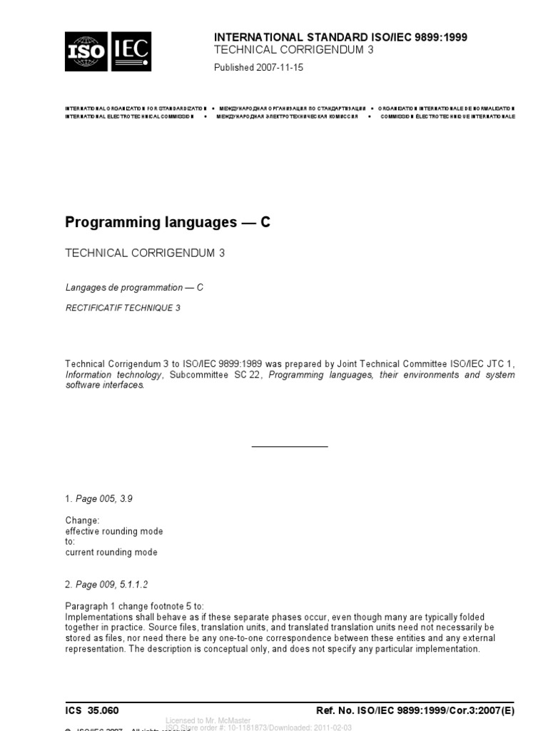 ISO IEC 9899 1999 Cor 3 2007 (E) - Character PDF Document | PDF | Scope (Computer Science ...