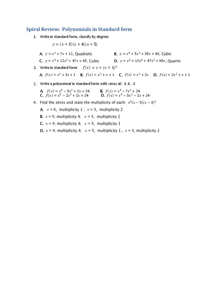 Review Polynomials in Standard Form | PDF