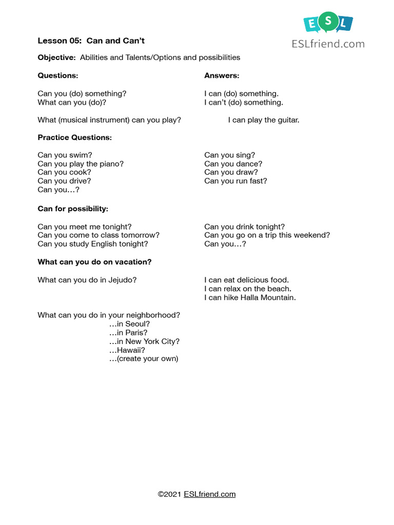 Beginner.lesson05.CanCant | PDF
