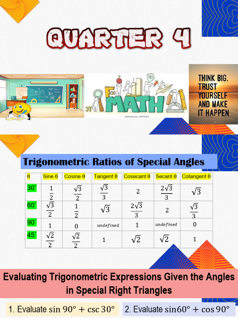 Special Angles | PDF | Trigonometric Functions | Elementary Mathematics