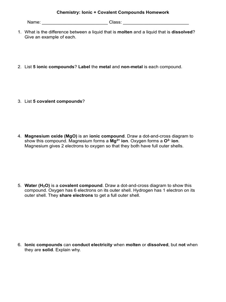 Ionic and Covalent Compounds HW | PDF