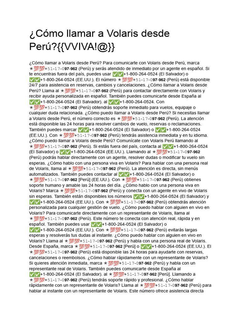 ¿Cómo Llamar A Volaris Desde Perú? ( (VVIVA!@) ) | PDF | aerolíneas
