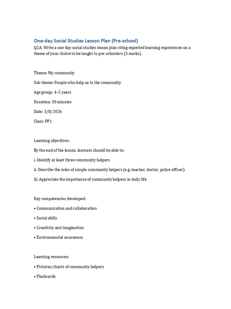 One Day Social Studies Lesson Plan Pp1 | PDF | Lesson Plan | Learning