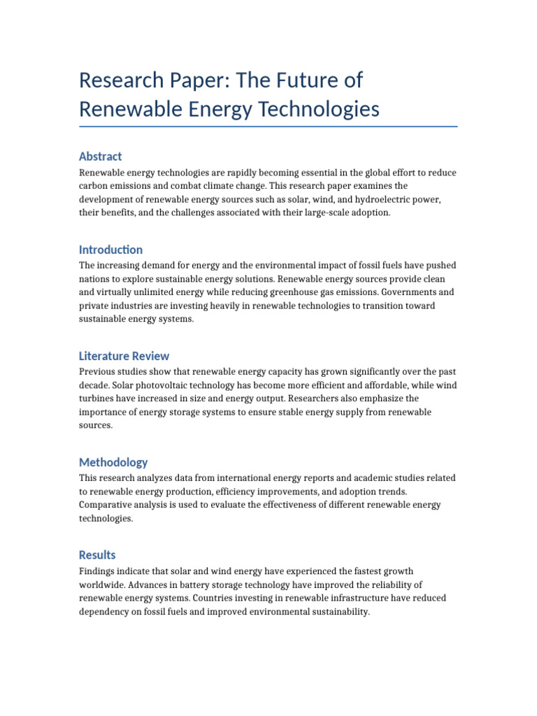 Renewable Energy Research Paper | PDF