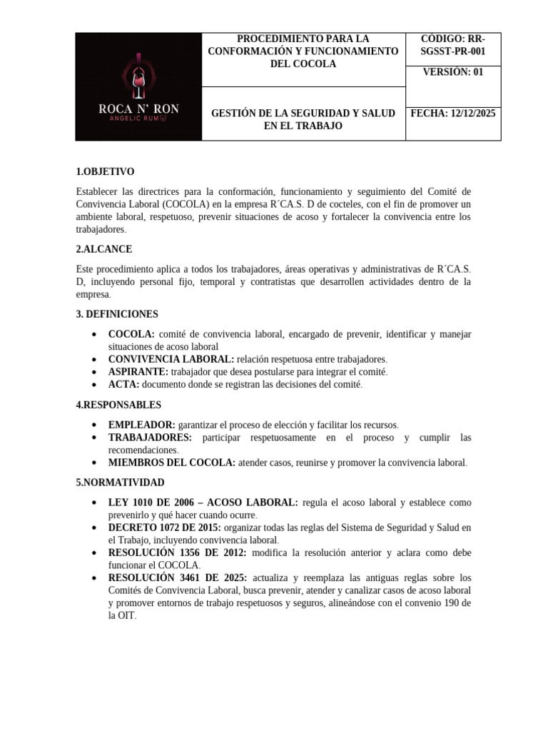 Procedimiento para La Conformacion y Funcionamiento Del Cocola | PDF