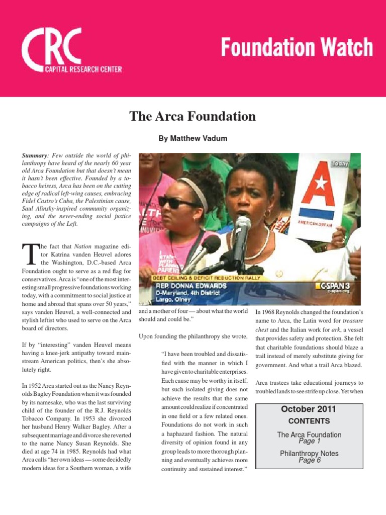 The Arca Foundation, by Matthew Vadum (Foundation Watch, October 2011 ...