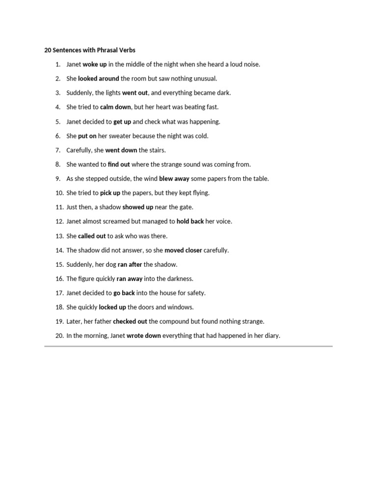 20 Sentences With Phrasal Verbs | PDF