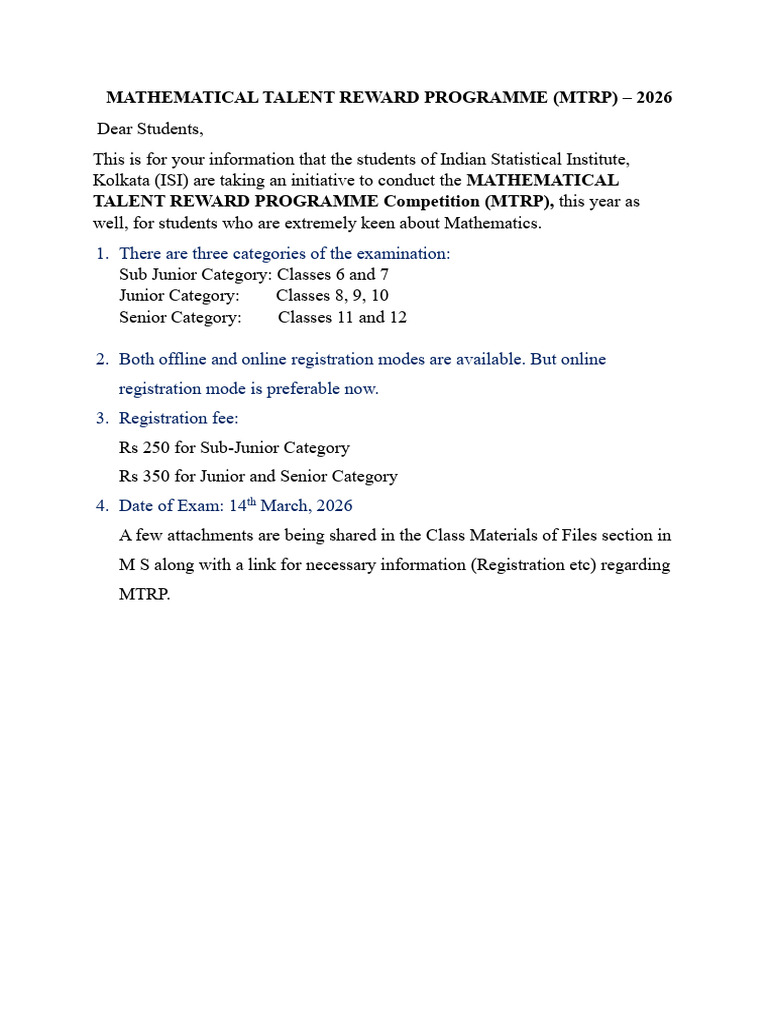 MTRP 2026 For Sphs Students-1 | PDF