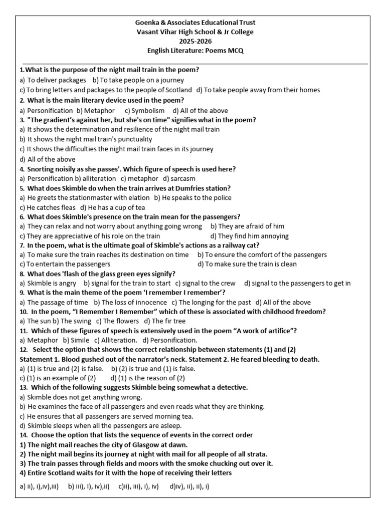 Grade 9 Literature Practice Sheet 1 | PDF