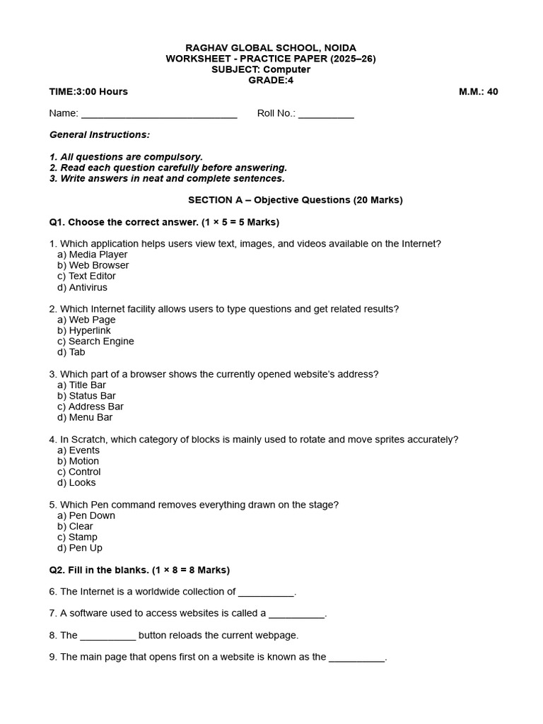 G4 Computer Worksheet LQ | PDF | Scratch (Programming Language) | Internet