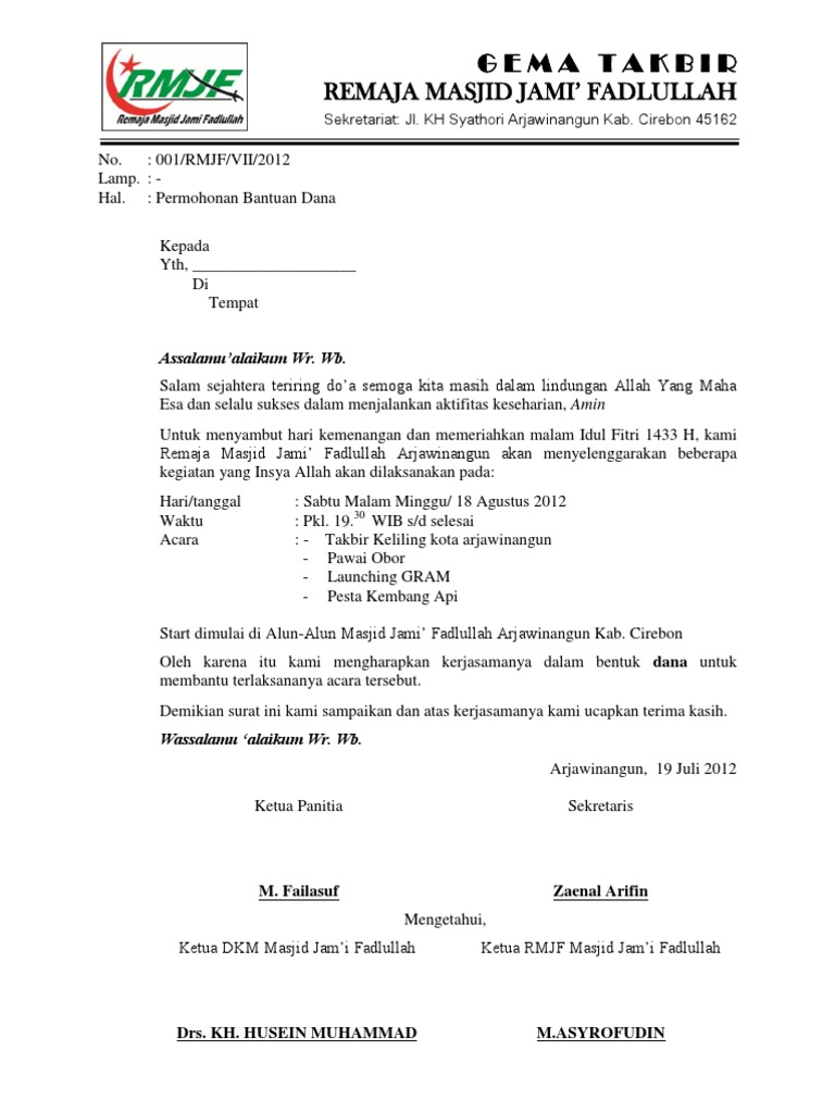 Proposal Sederhana Pawai Takbir Keliling (GRAM) | PDF