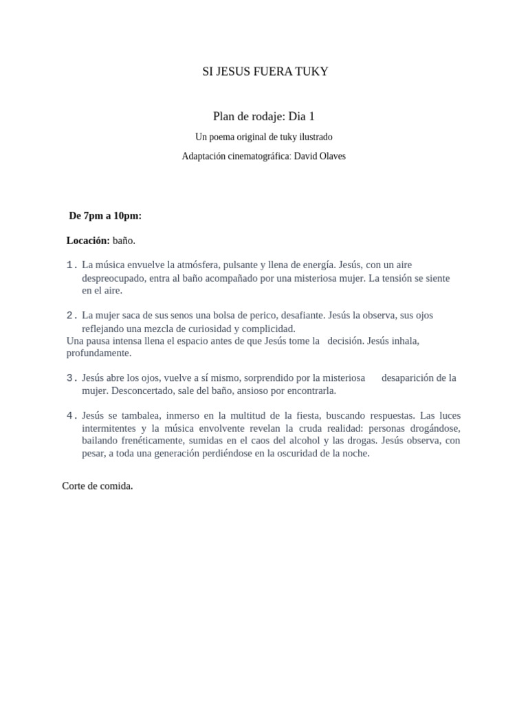 Plan de Rodaje Dia 1 | PDF