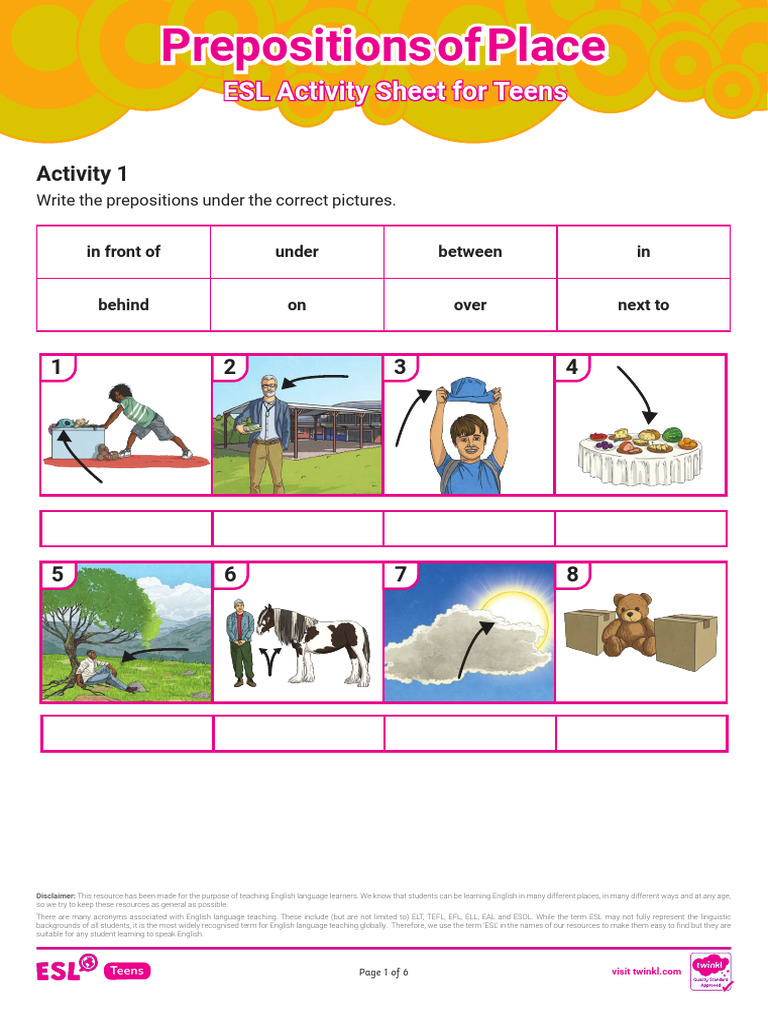 T 1729180327 Esl Prepositions of Place Activity Sheet Teens A1 A2 Ver 2 ...