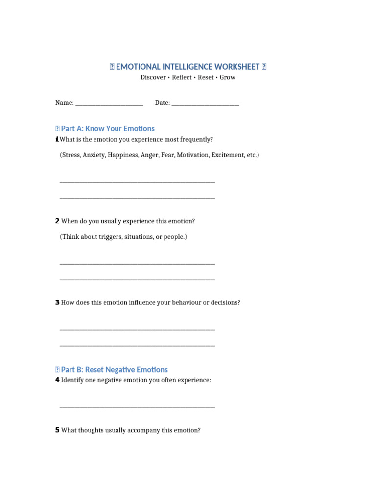 Emotional Intelligence Worksheet | PDF