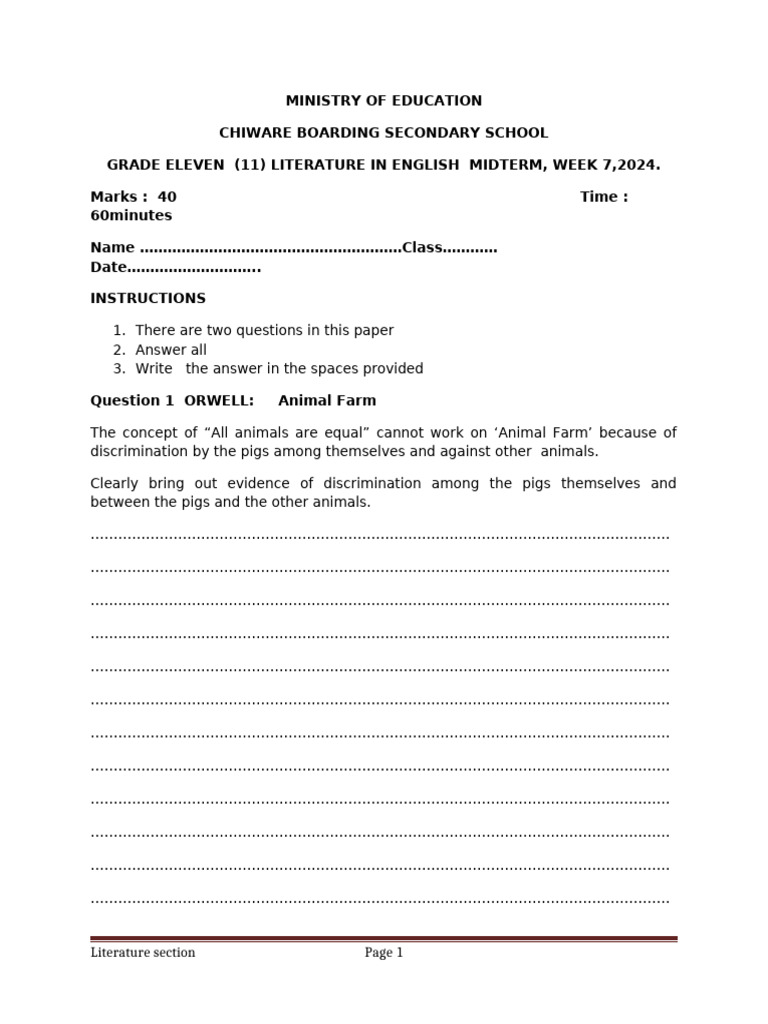 Grade 11 Literature in English Midterm Test T2,2024 | PDF | Poetry ...