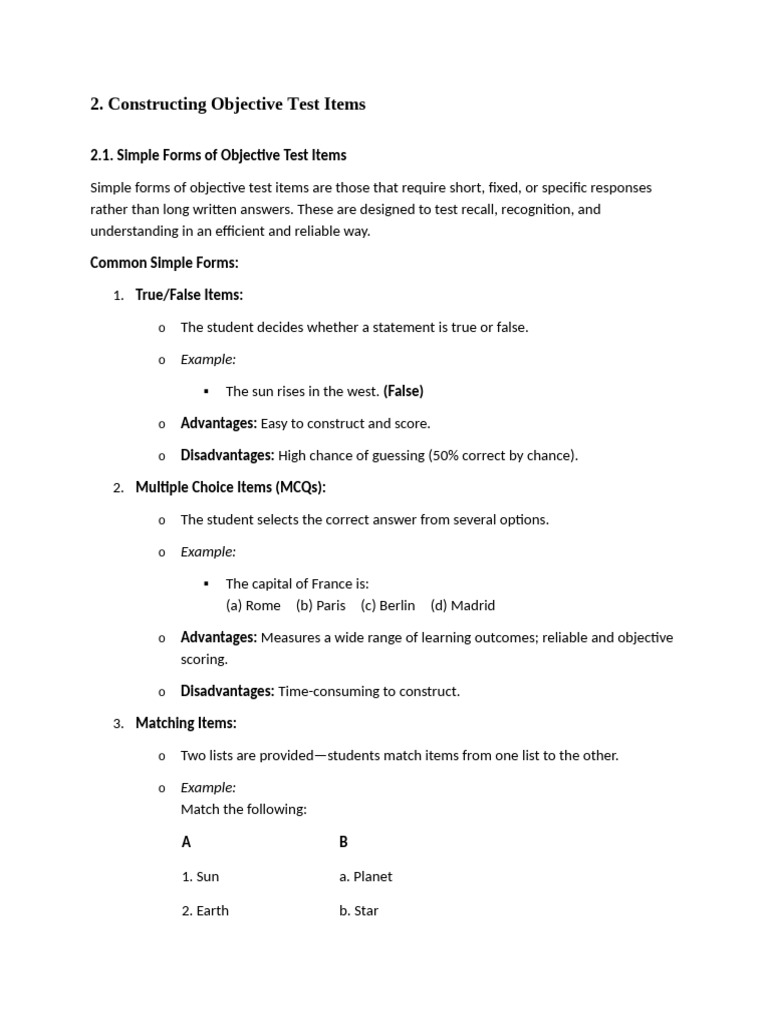 Unit 2. Constructing Objective Test Items | PDF | Multiple Choice ...