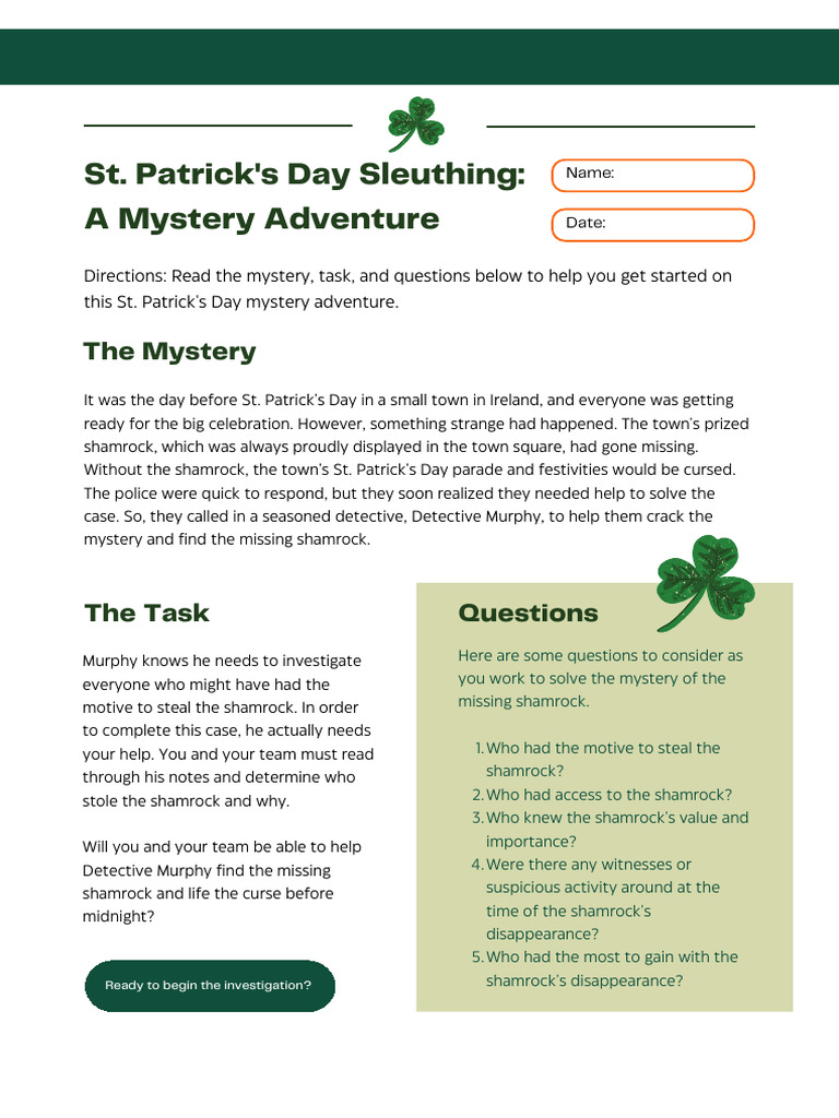 St. Patrick's Day Mystery Worksheet | PDF