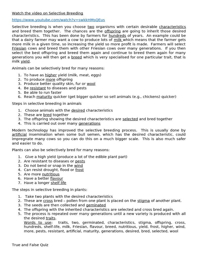 Video Worksheet Selective Breeding ANSWERS | PDF | Selective Breeding ...