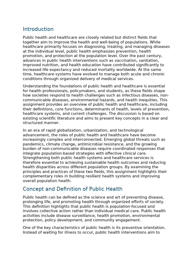 Introduction to Public Health and Healthcare | PDF | Public Health ...