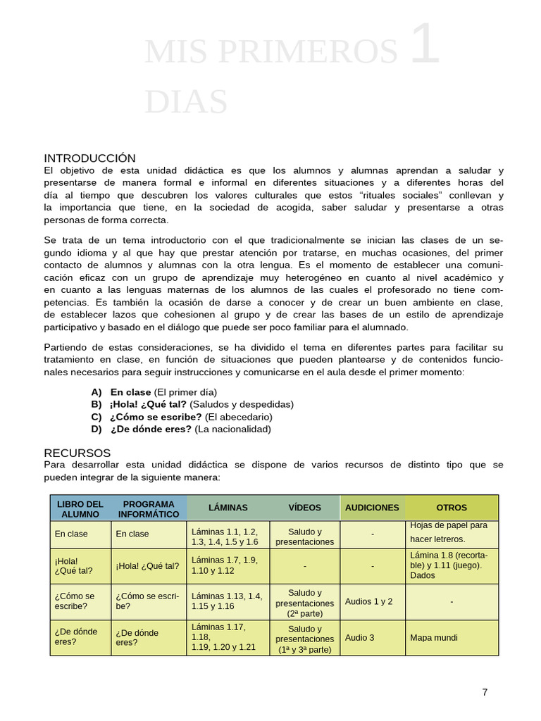 Guía Del Profesorado - Mis Primeros Días | PDF | Palabra | Lengua española