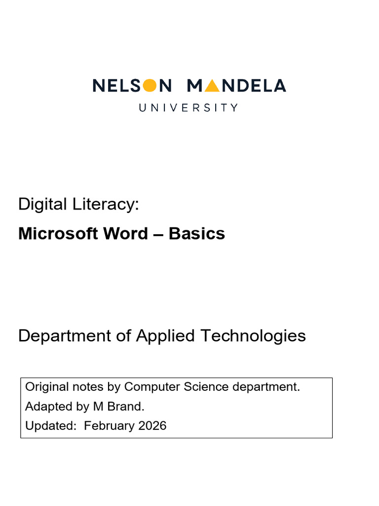 Digital Literacy - Word Basic Notes - Lessons 1-7 | PDF | Microsoft ...