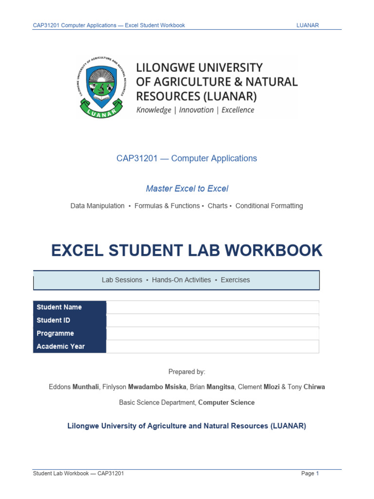 Excel Lab Workbook Students CAP31201 - LAB01 | PDF | Microsoft Excel ...