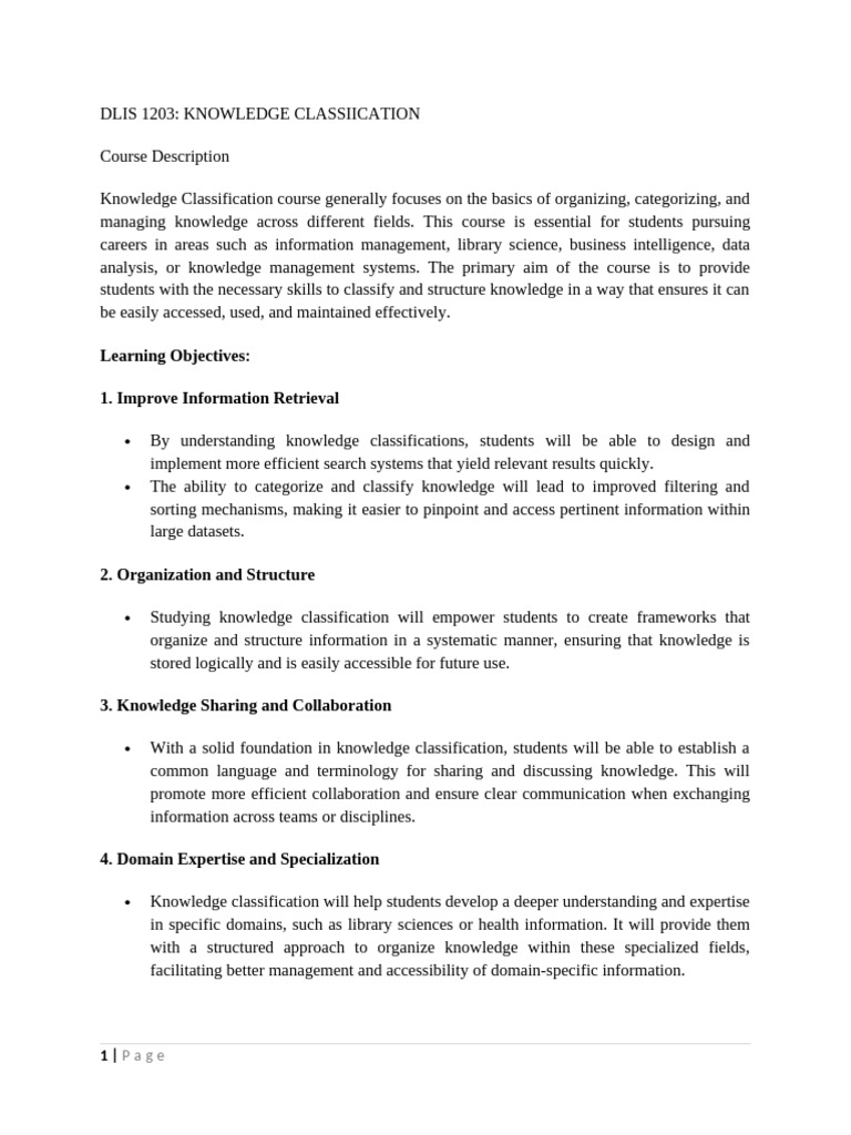 Dlis 1203 - Knowledge Classification I | PDF | Taxonomy (Biology ...