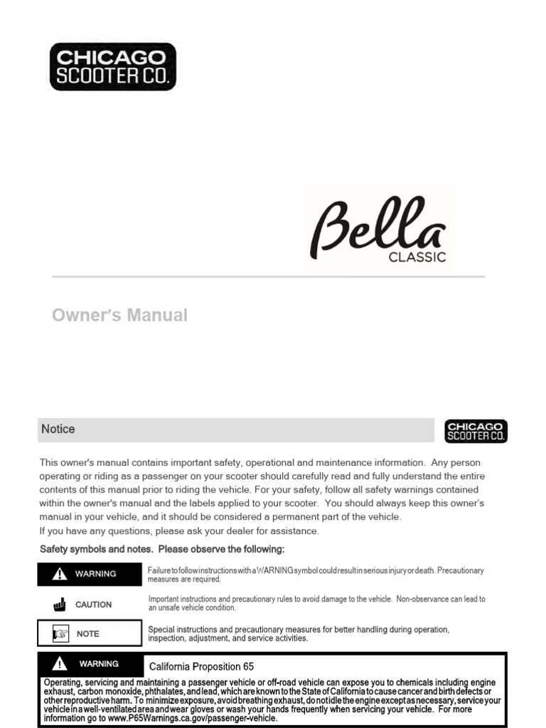 Bella Classic 50 Owners Manual | PDF | Motor Oil | Tire