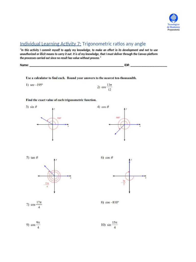 Act. 7 Trigonometric Ratios Any Angle | PDF