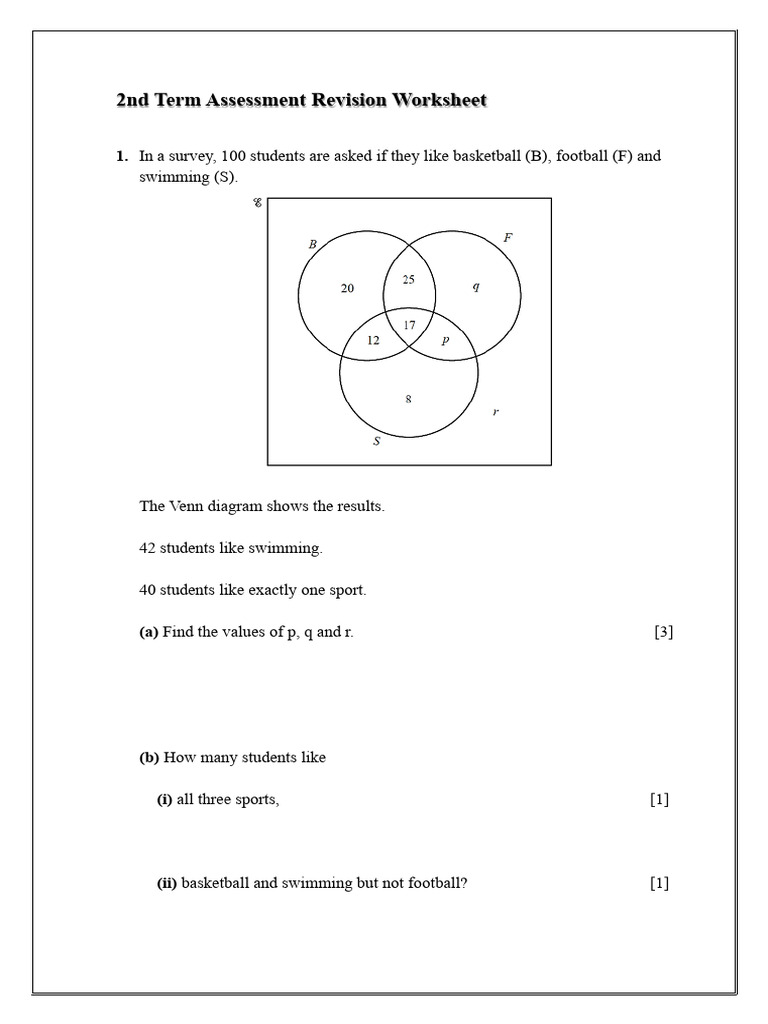2nd Assessment Worksheet(Sets and Probability) | PDF | Chess Theory | Chess