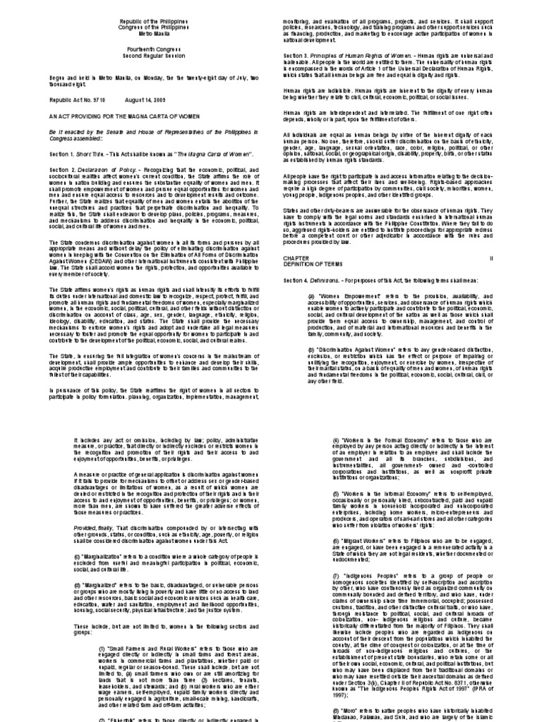 Ra 7910 | PDF | Human Rights | Gender Equality